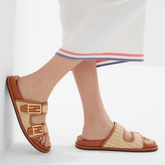 Fendi | Shoes | Fendi Feel Raffia Leather Slide Sandals 4 | Poshmark